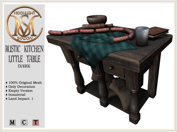 Second Life Marketplace - [MoonSha] Rustic Kitchen Little Table - Dark ...